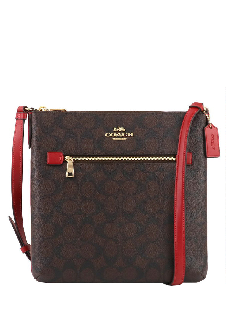Coach Rowan File Bag In Signature Canvas - Dark Brown/Red – Haute Style ...